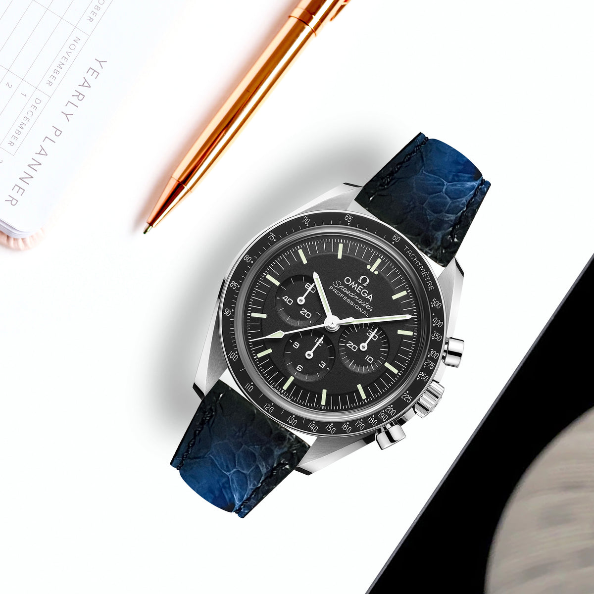 Omega Speedmaster Moonwatch Straps - Ostrich Leg Space Blue – Liger Straps