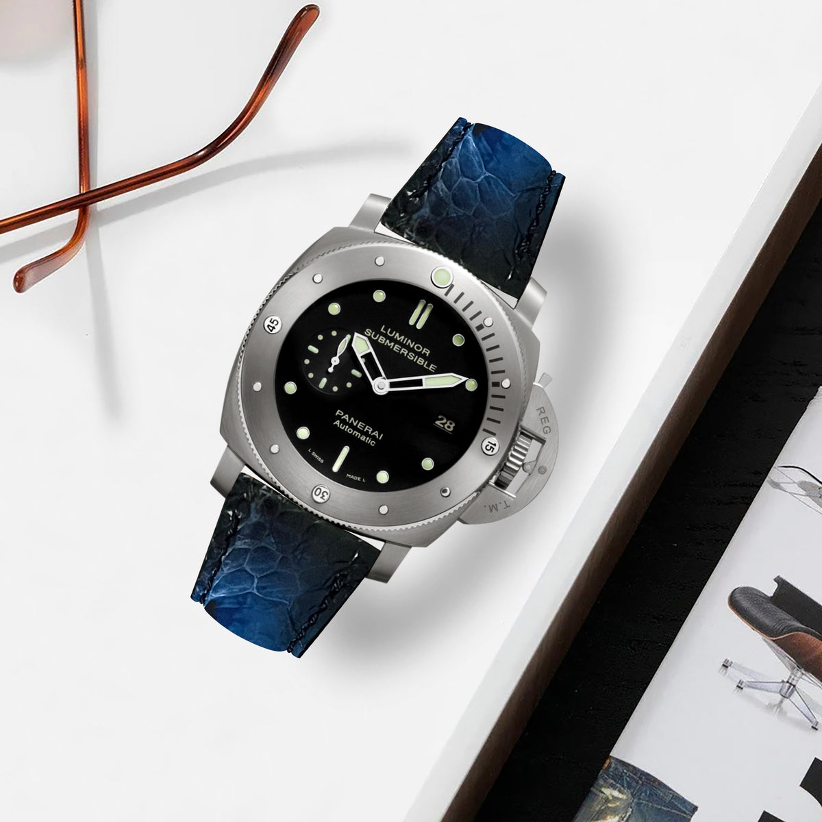 Panerai Submersible Straps - Ostrich Leg Space Blue – Liger Straps