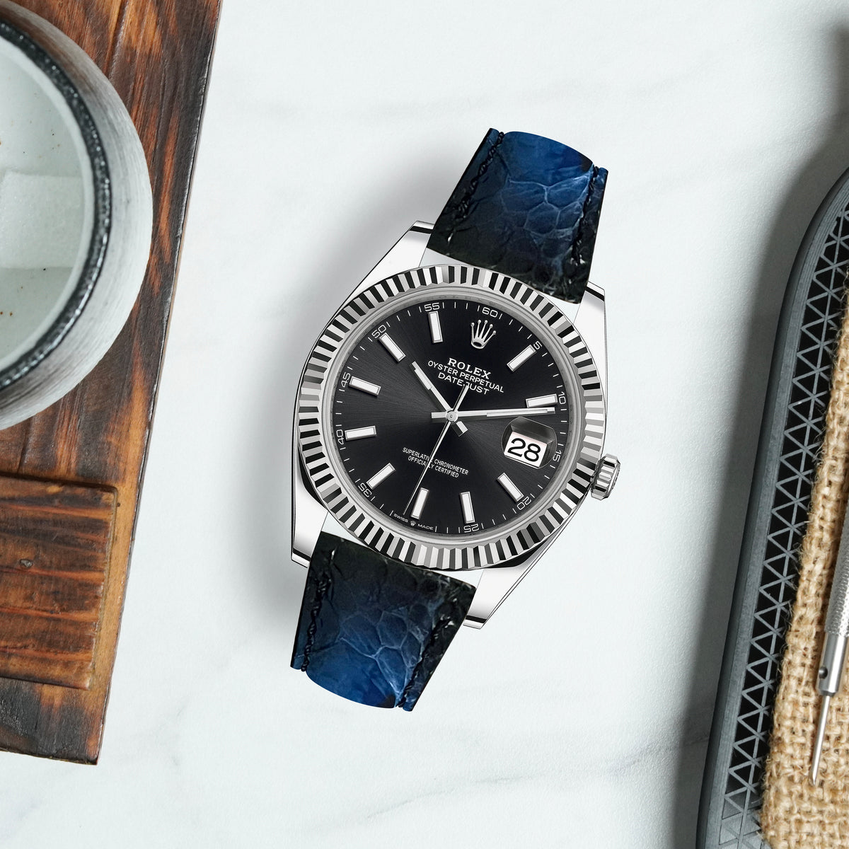Rolex Datejust Straps - Ostrich Leg Space Blue – Liger Straps