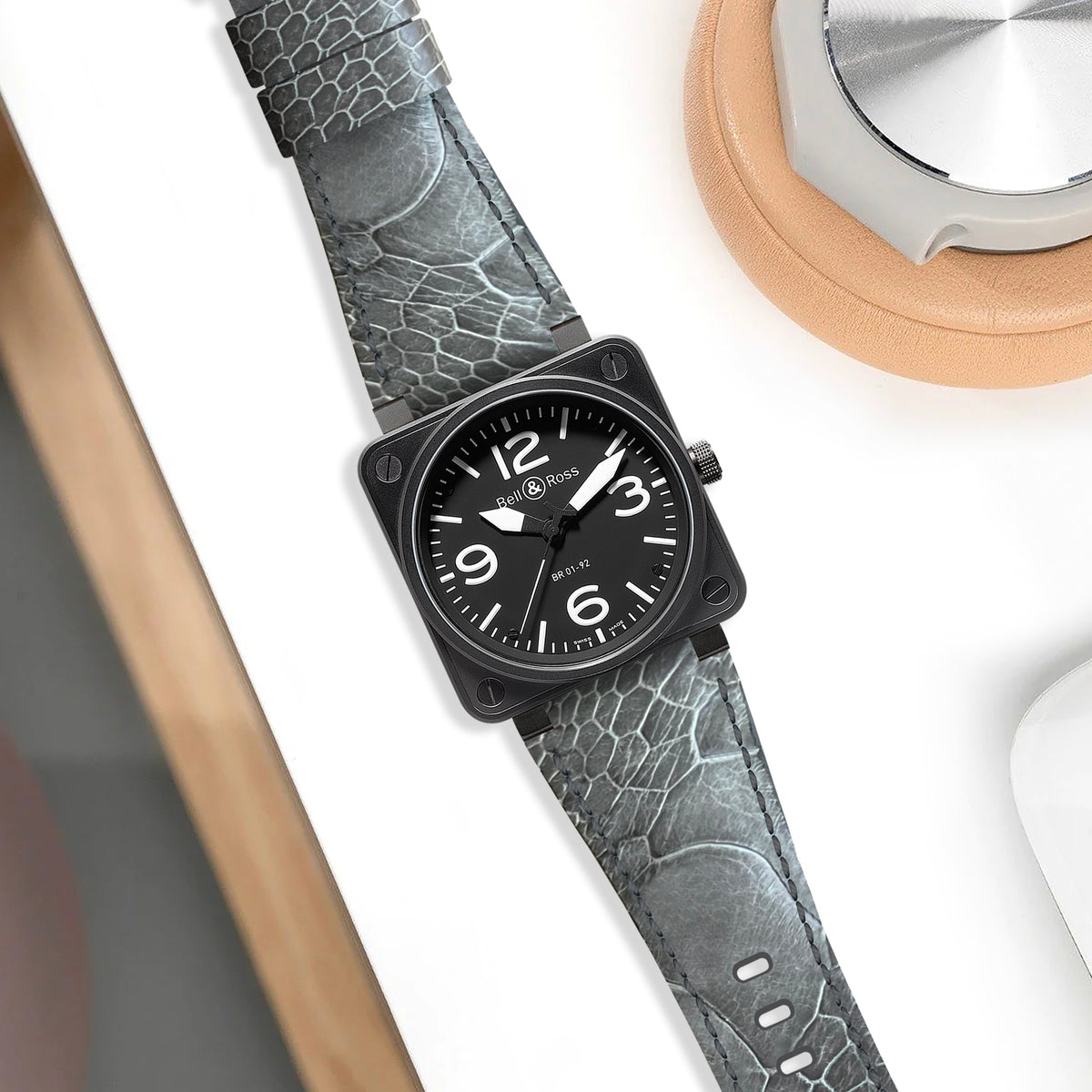 Bell Ross 01, 02, 03, BR X, BR S Straps - Ostrich Leg Light Grey ...