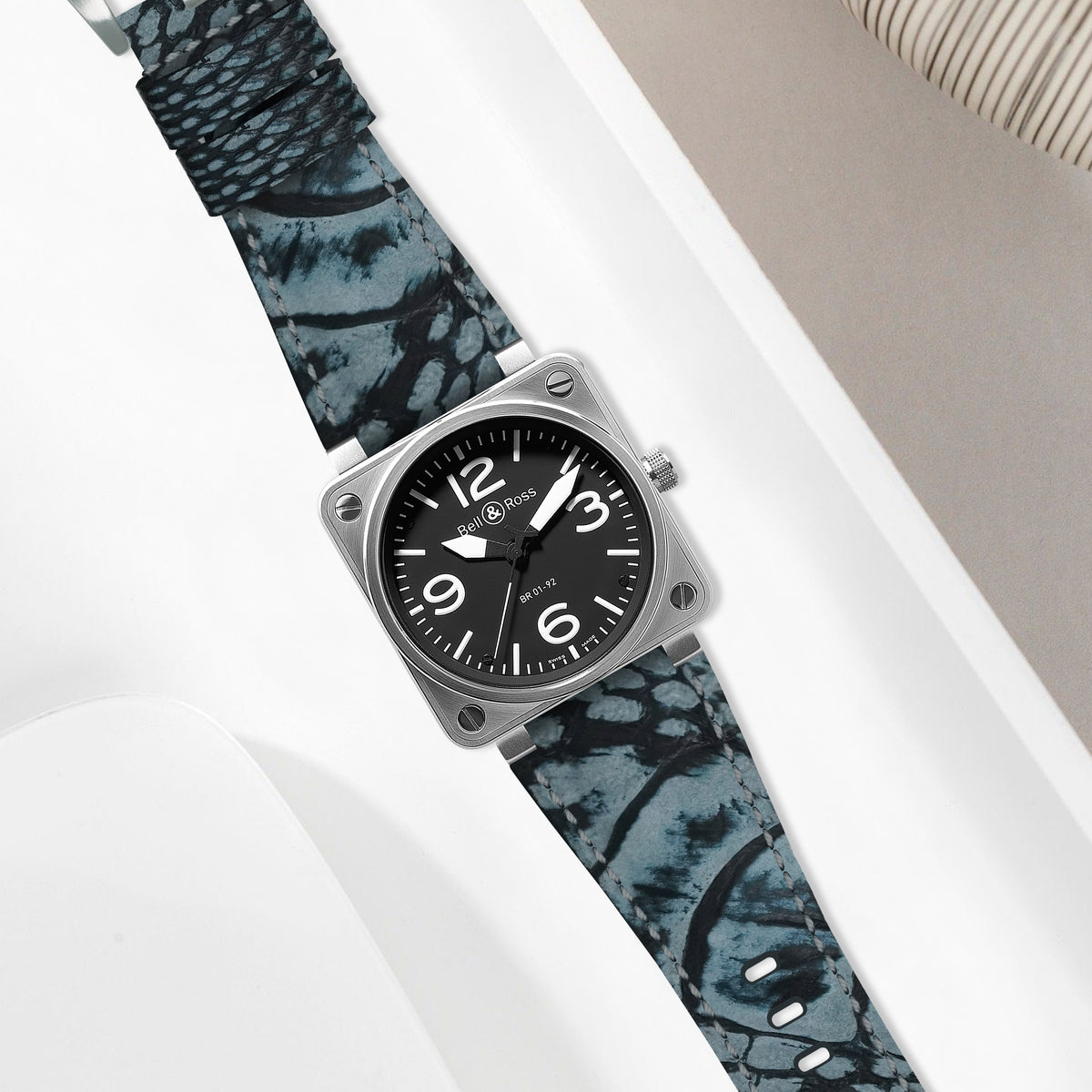 Bell Ross 01, 02, 03, BR X, BR S Straps - Ostrich Leg Stone Blue ...