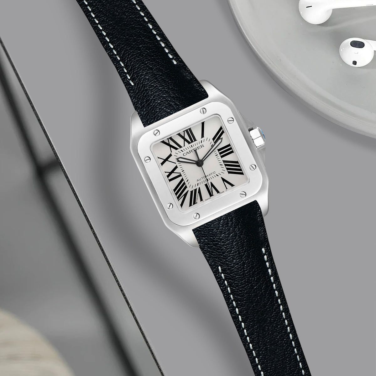 Cartier Santos 100 Straps - Chevre Black – Liger Straps