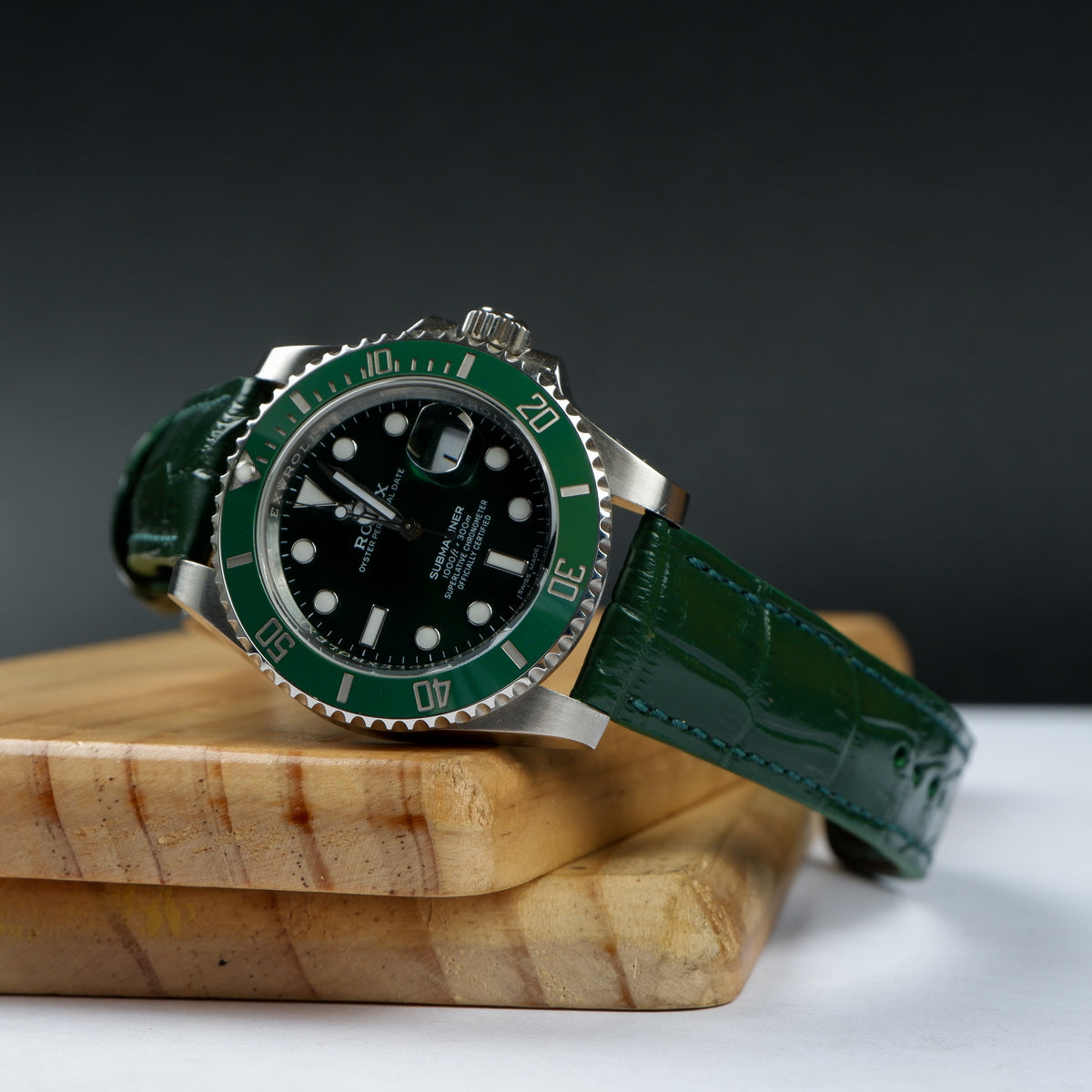 Rolex Submariner Green Hulk Straps - Croco Bottle Green – Liger Straps