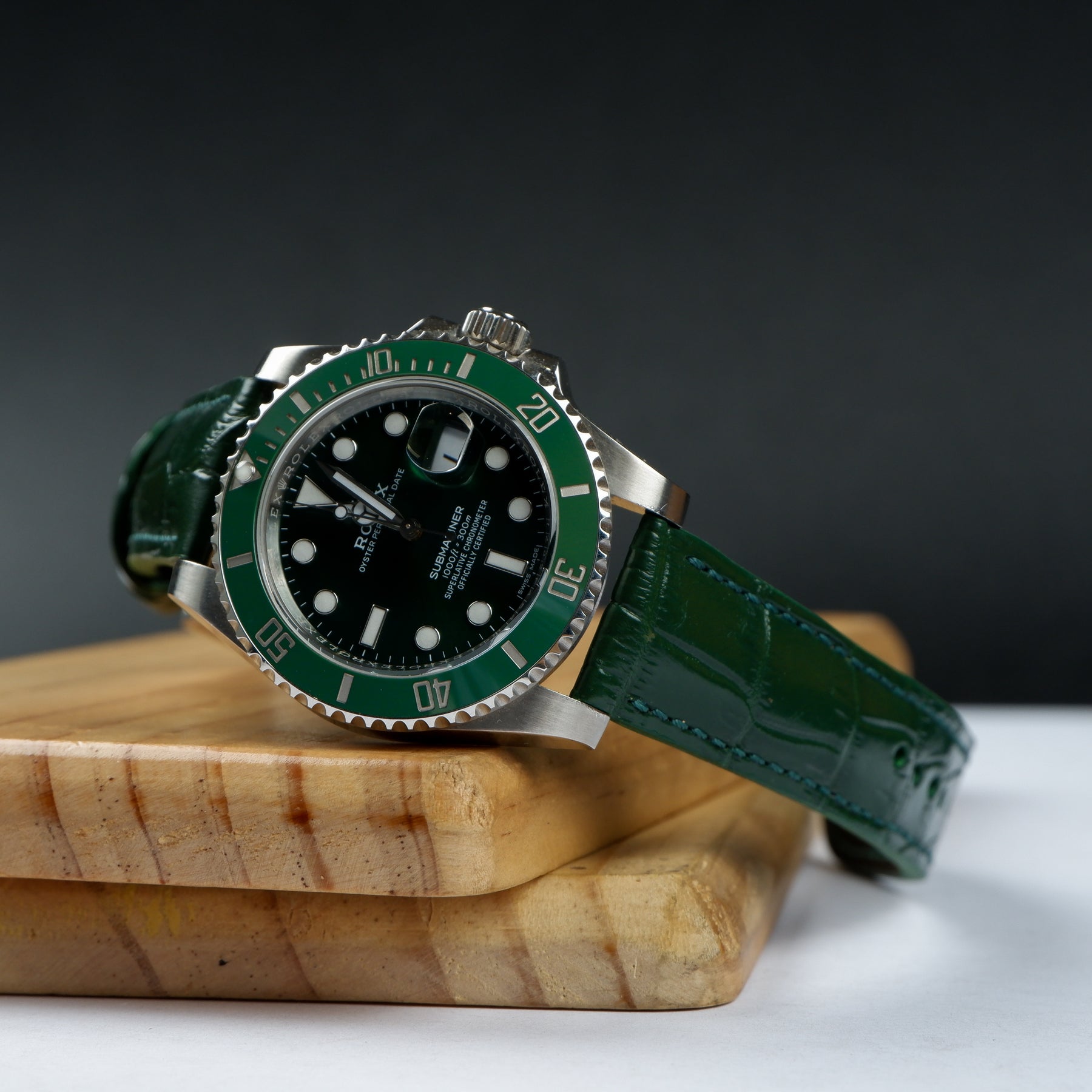 Rolex Submariner Green Hulk Straps - Croco Bottle Green – Liger Straps