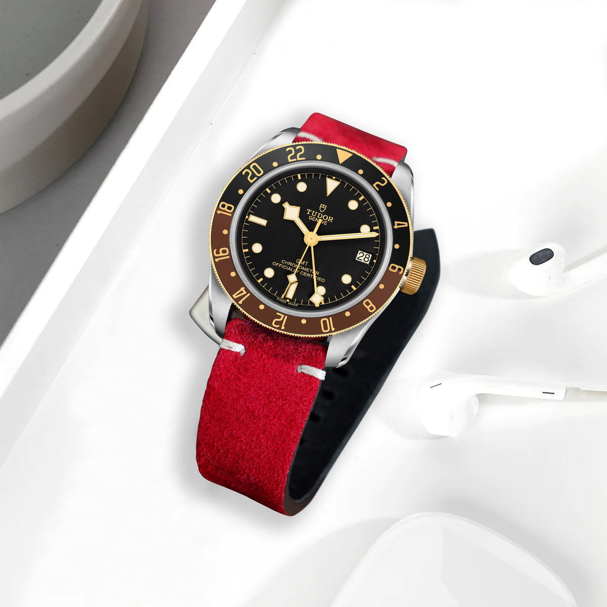 Tudor Blackbay GMT Straps - Minimalist Suede Red – Liger Straps