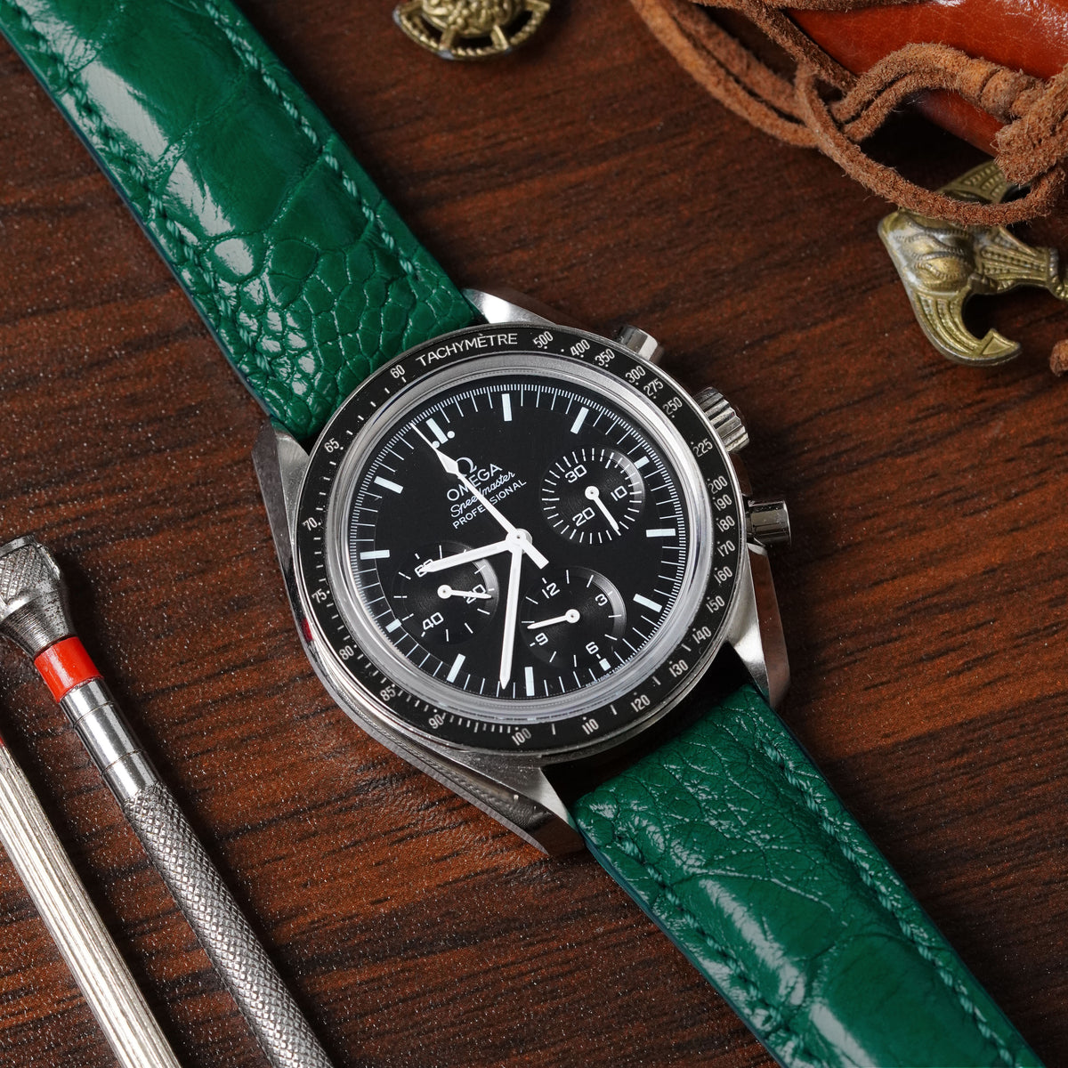 Omega Speedmaster Moonwatch Straps - Ostrich Leg Green – Liger Straps