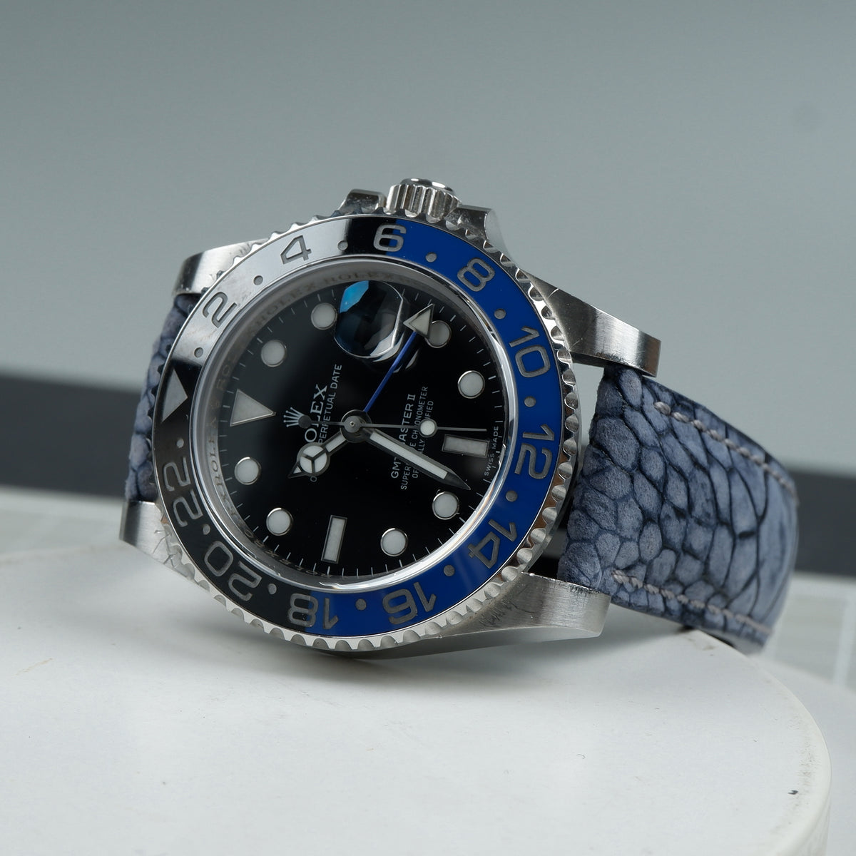 Rolex GMT Master II Batman Straps - Ostrich Leg Nubuck Denim – Liger Straps