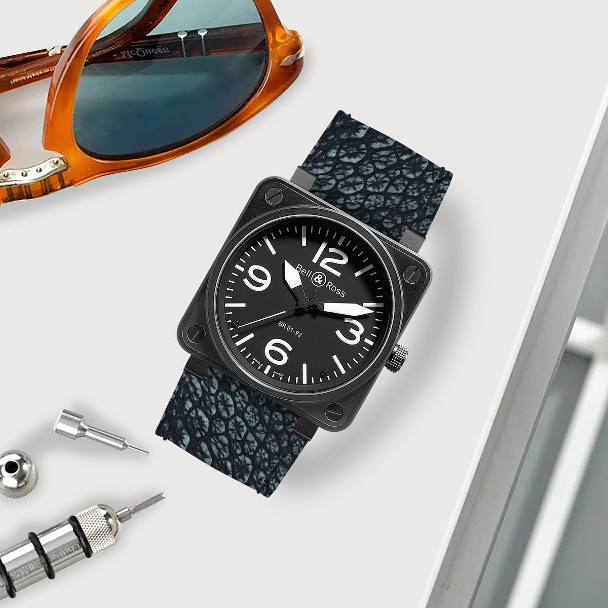 Bell Ross 01, 02, 03, BR X, BR S Straps - Ostrich Leg Nubuck Black ...