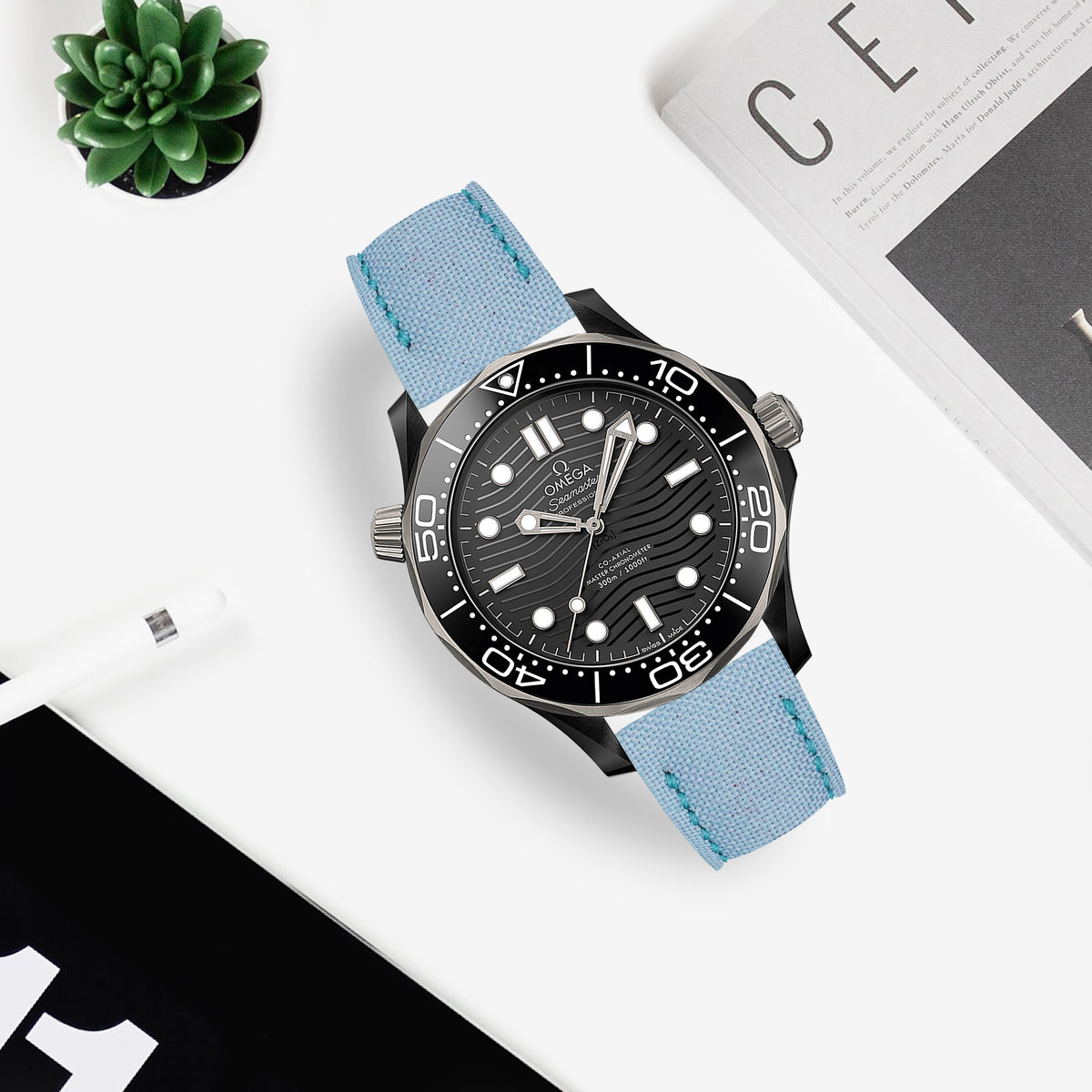 Omega Seamaster Diver 300 Straps - Canvas Sky Blue – Liger Straps