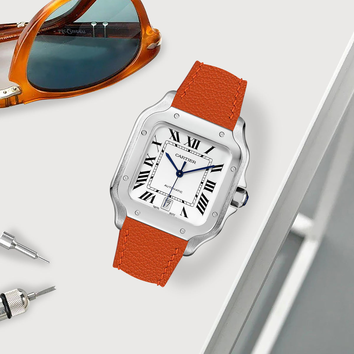 Cartier New Santos Quick Release Straps - Chevre Orange – Liger Straps
