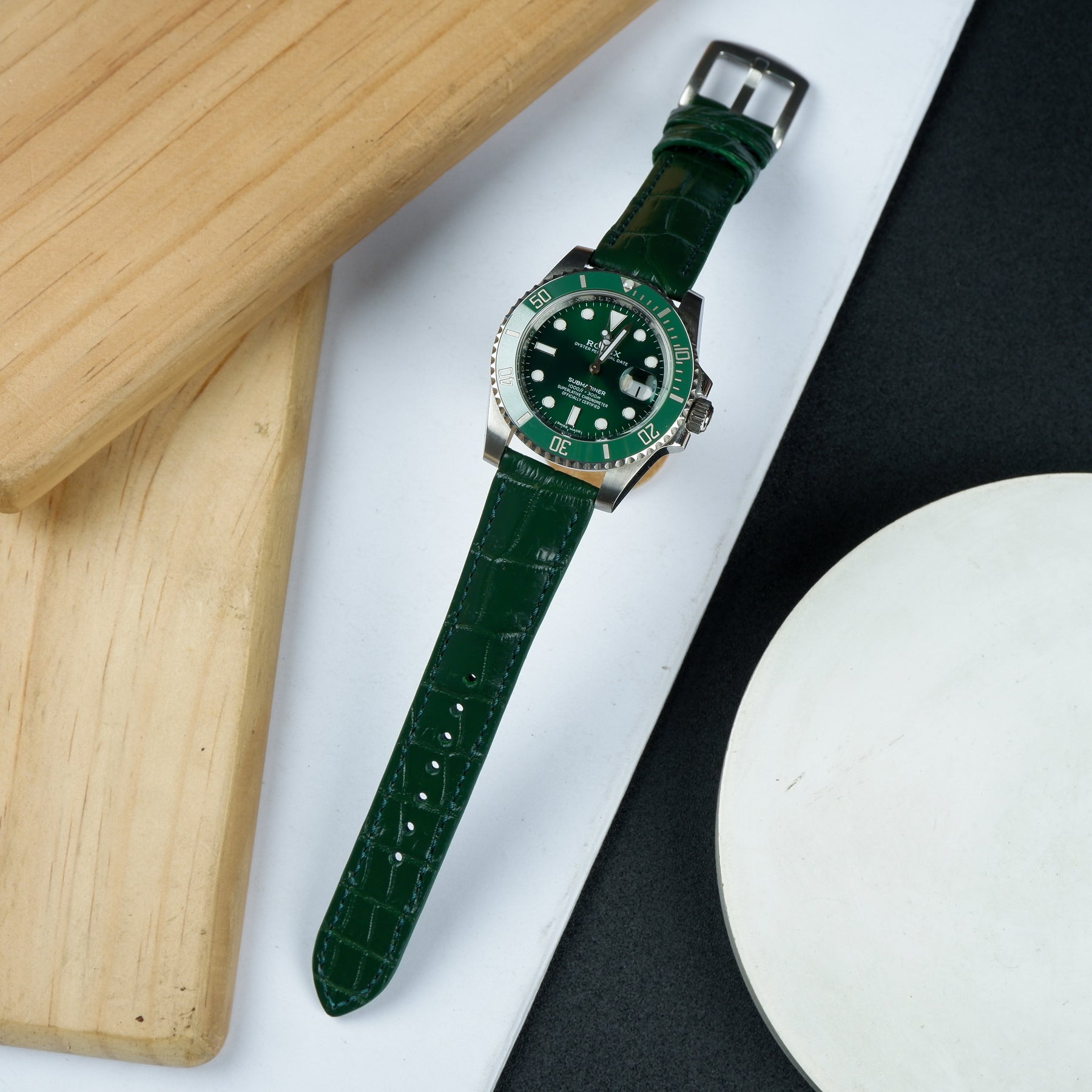 Rolex Submariner Green Hulk Straps - Croco Bottle Green – Liger Straps