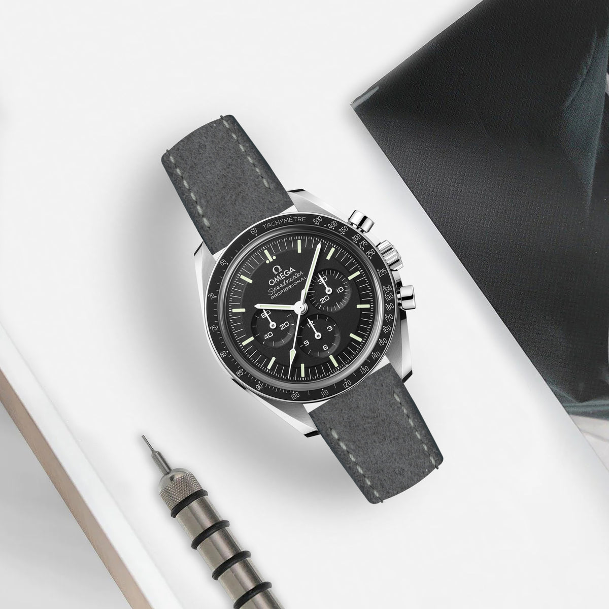 Omega Speedmaster Moonwatch Straps - Suede Grey – Liger Straps