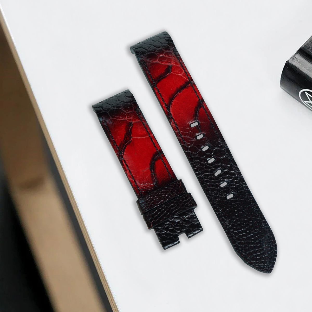 Curved End Straps - Ostrich Leg Red Dragon – Liger Straps
