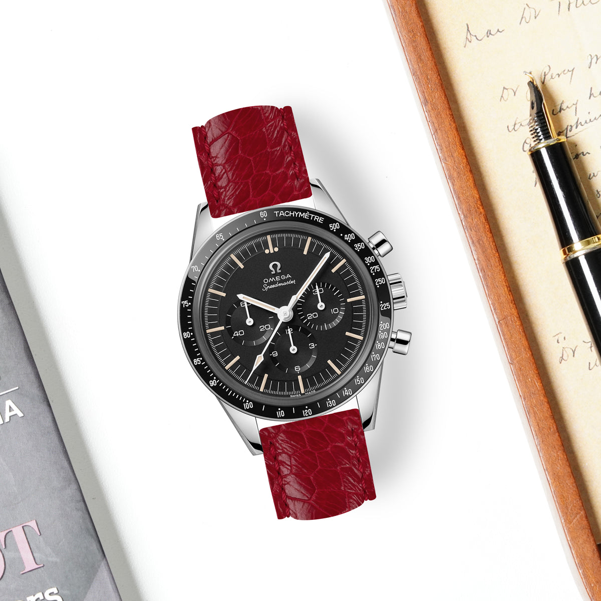 Omega Speedmaster Heritage Straps - Ostrich Leg Red – Liger Straps