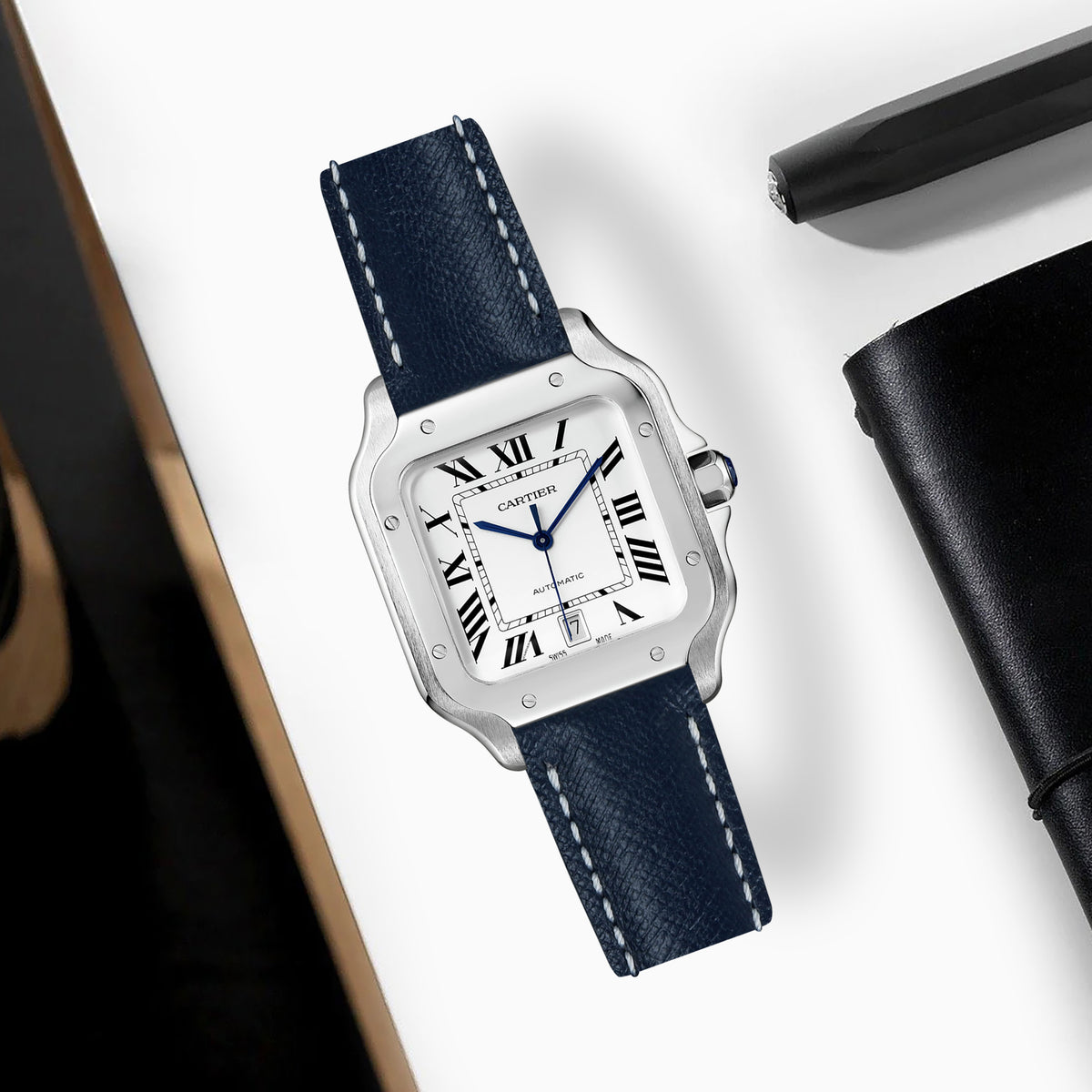 Cartier New Santos Quick Release Straps - Saffiano Navy Blue – Liger Straps