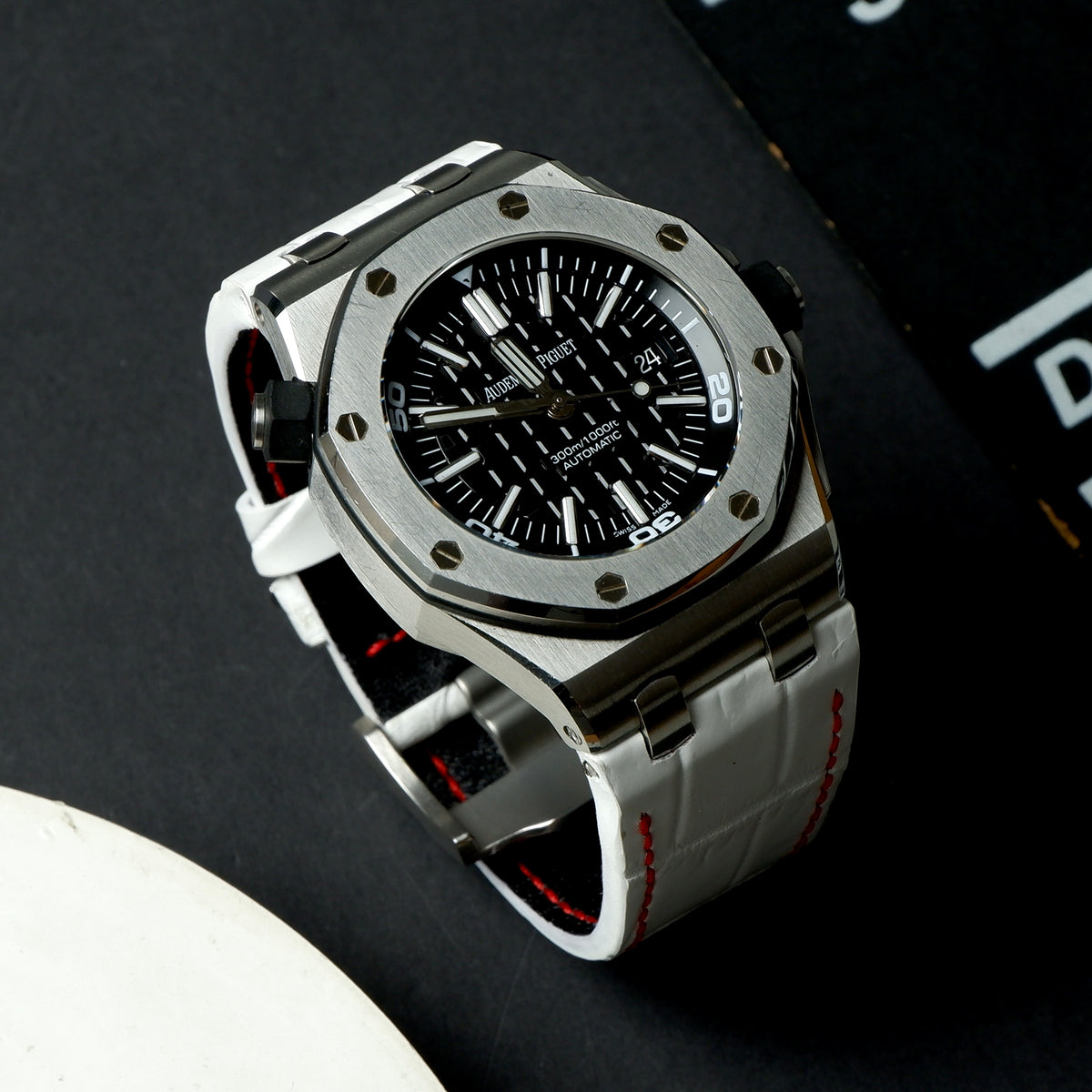 AP ROO Diver Straps - AP Croco White Red Stitch – Liger Straps