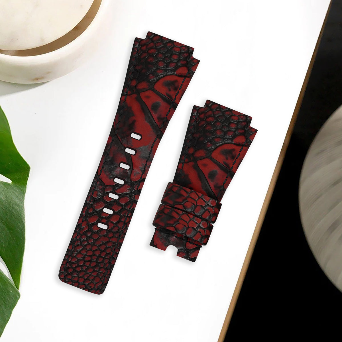 Bell Ross 01, 02, 03, BR X, BR S Straps - Ostrich Leg Nubuck Red ...