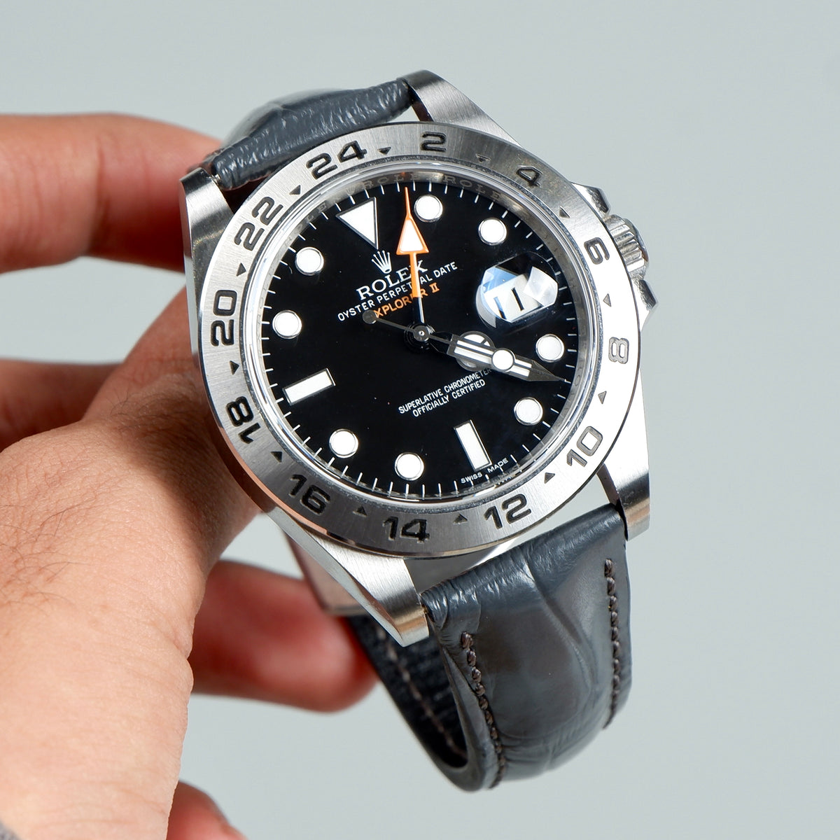 Rolex Explorer Straps - Croco Dark Grey – Liger Straps