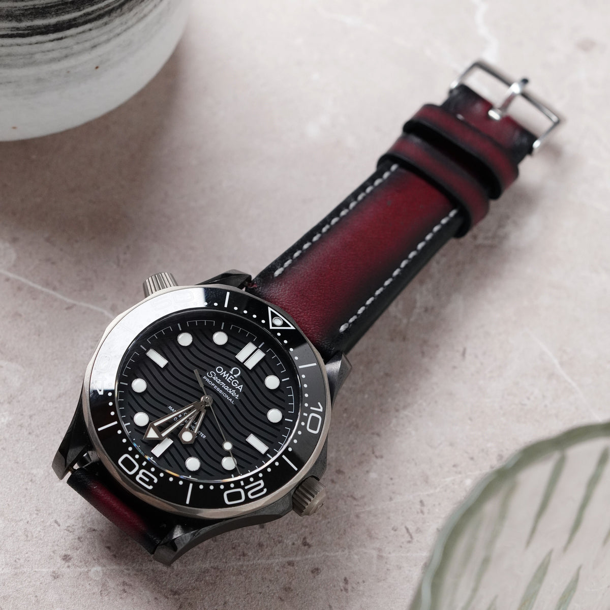 Omega Seamaster Diver 300m Straps - Dappled Bordeaux – Liger Straps