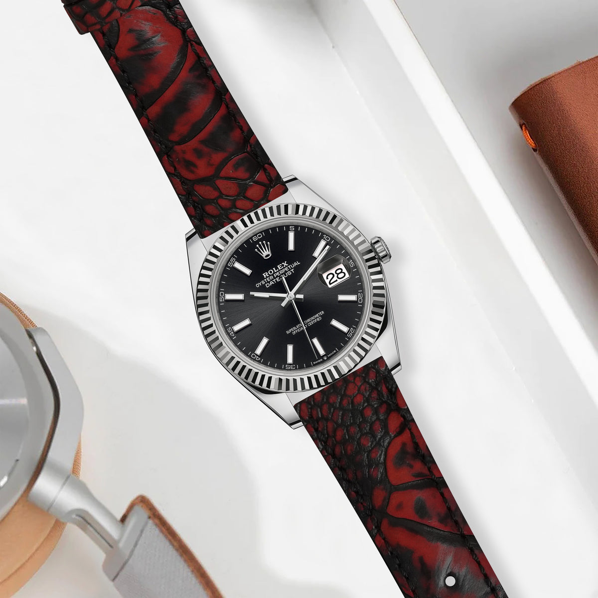 Ready Made 20mm Straps - Ostrich Leg Nubuck Red – Liger Straps