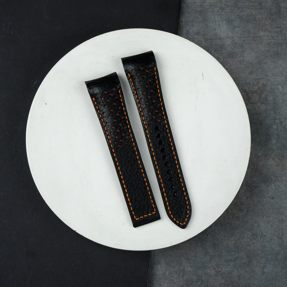 Curved End Straps - Racing Black Orange Stitch – Liger Straps