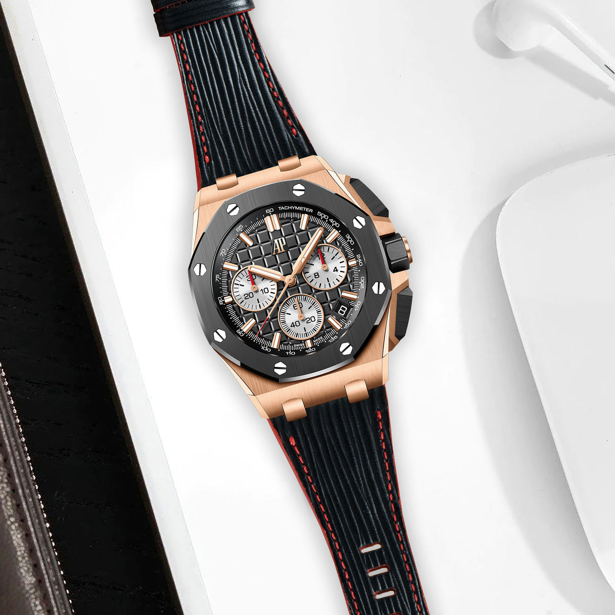 AP Interchangeable Quick Release Straps - AP Epi Black Red Stitch ...