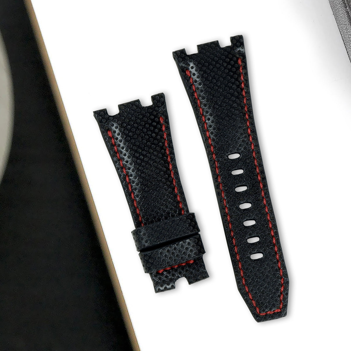 AP ROO Diver Straps - AP Perforated Black Red Stitch – Liger Straps