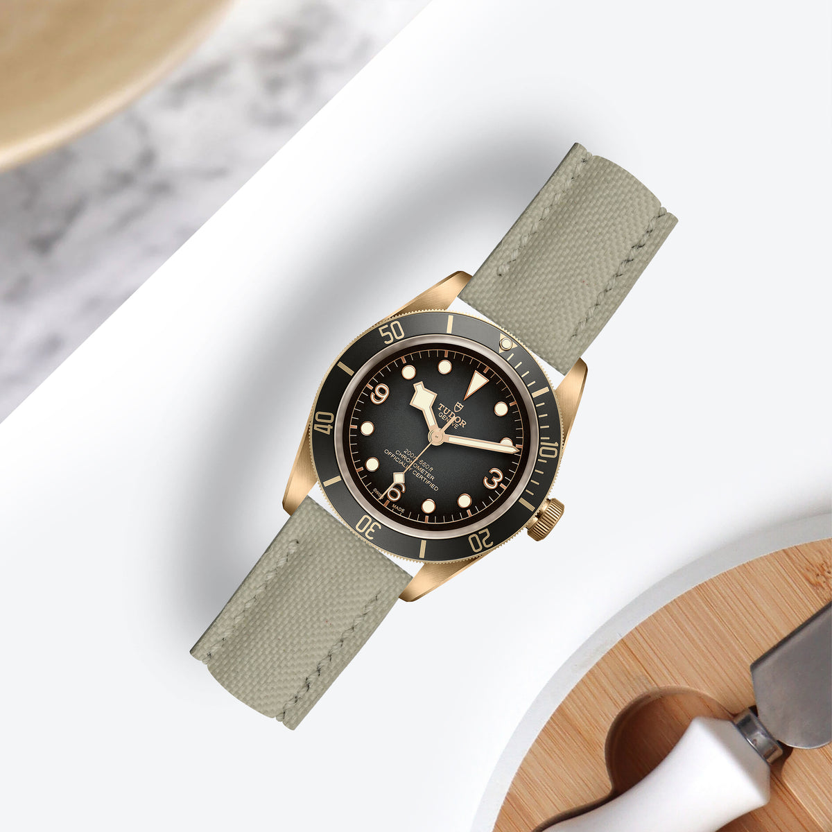 Tudor Blackbay Bronze 43mm Straps - Canvas Broken White – Liger Straps