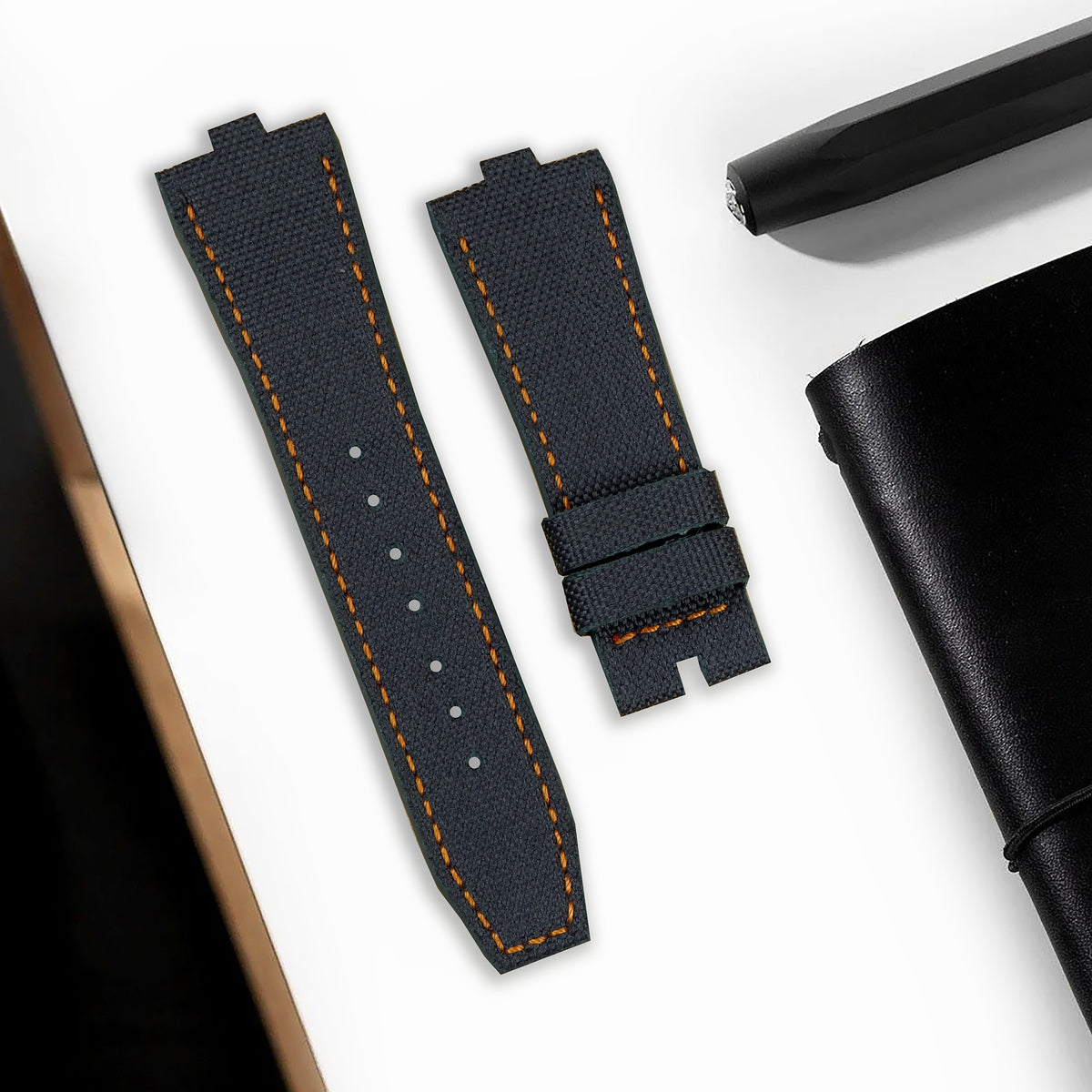 Vacheron Constantin Straps - Canvas Dark Grey Orange Stitch – Liger Straps