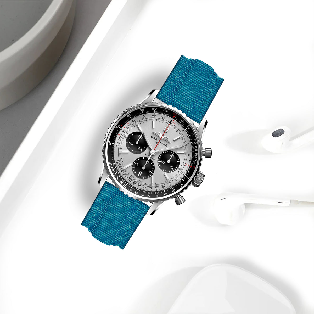 Breitling Navitimer Straps - Canvas Extreme Padded Cyan – Liger Straps