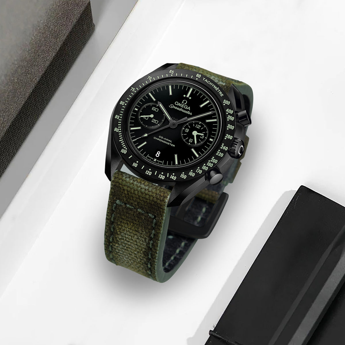 Omega Dark Side Of The Moon Straps - Canvas Vintage Green – Liger Straps