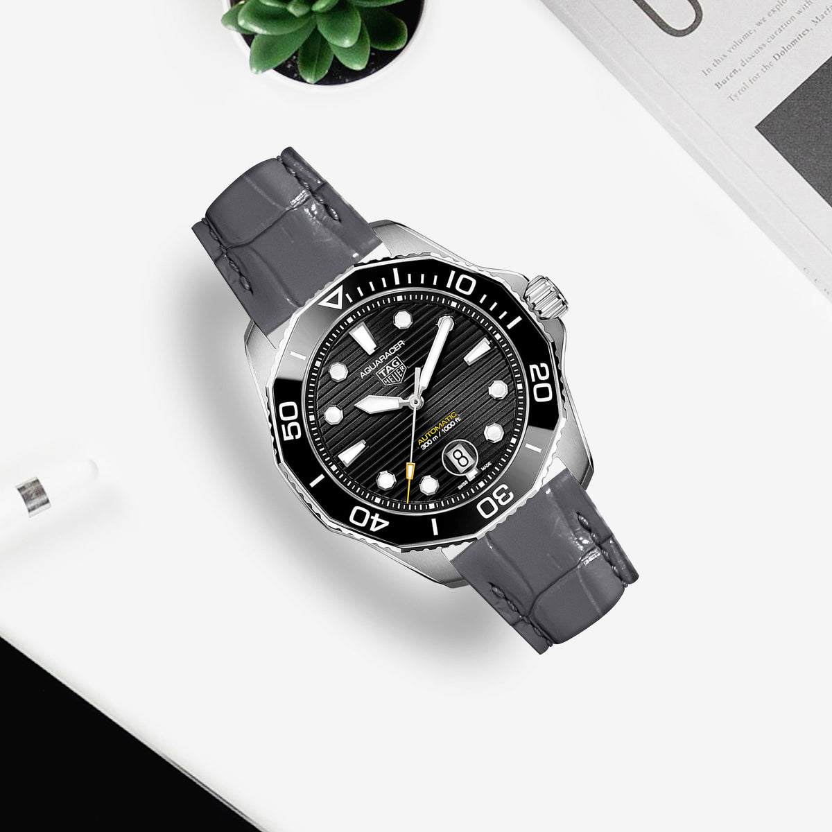 Tag Heuer Aquaracer Straps - Croco Moon Grey – Liger Straps
