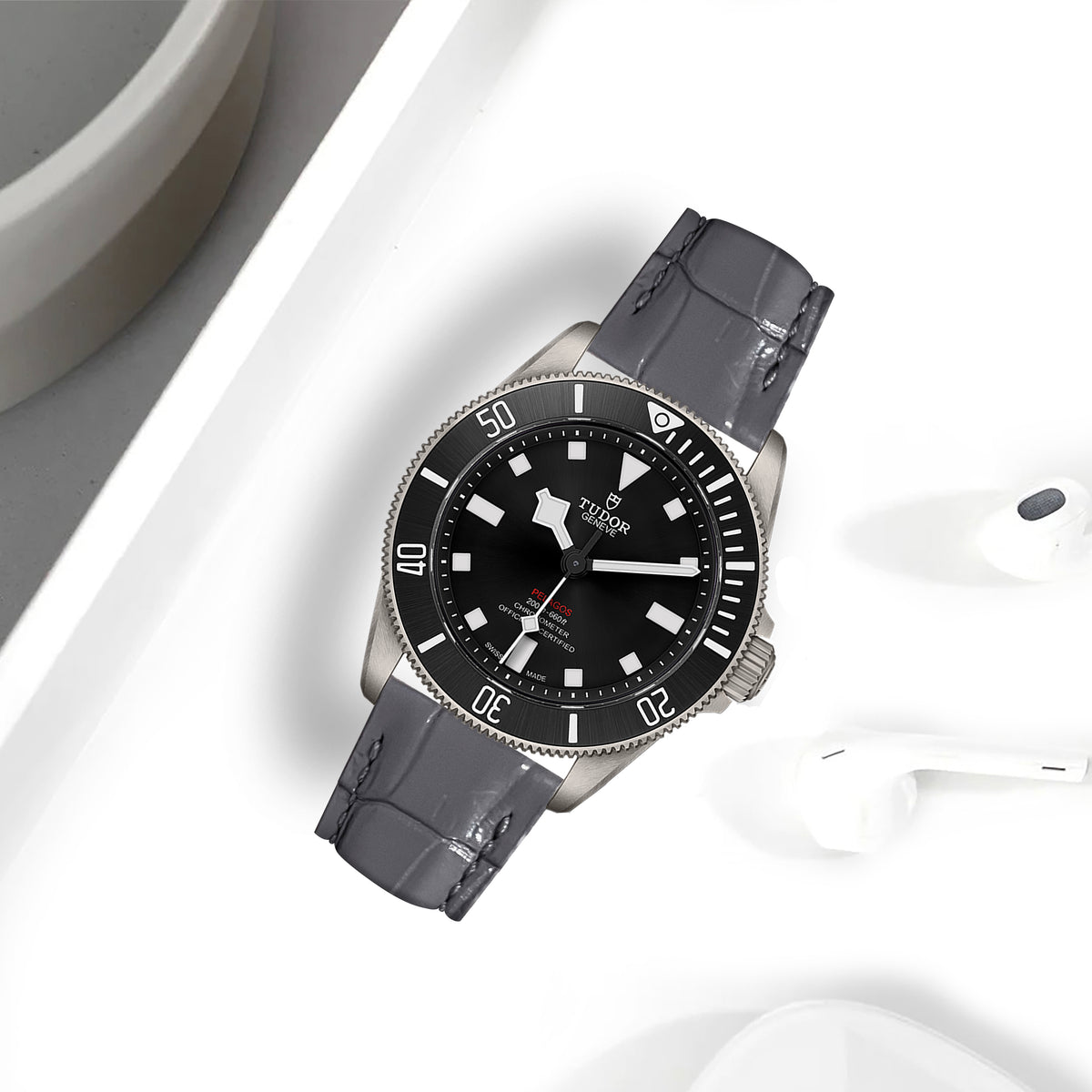 Tudor Pelagos Straps - Croco Moon Grey – Liger Straps