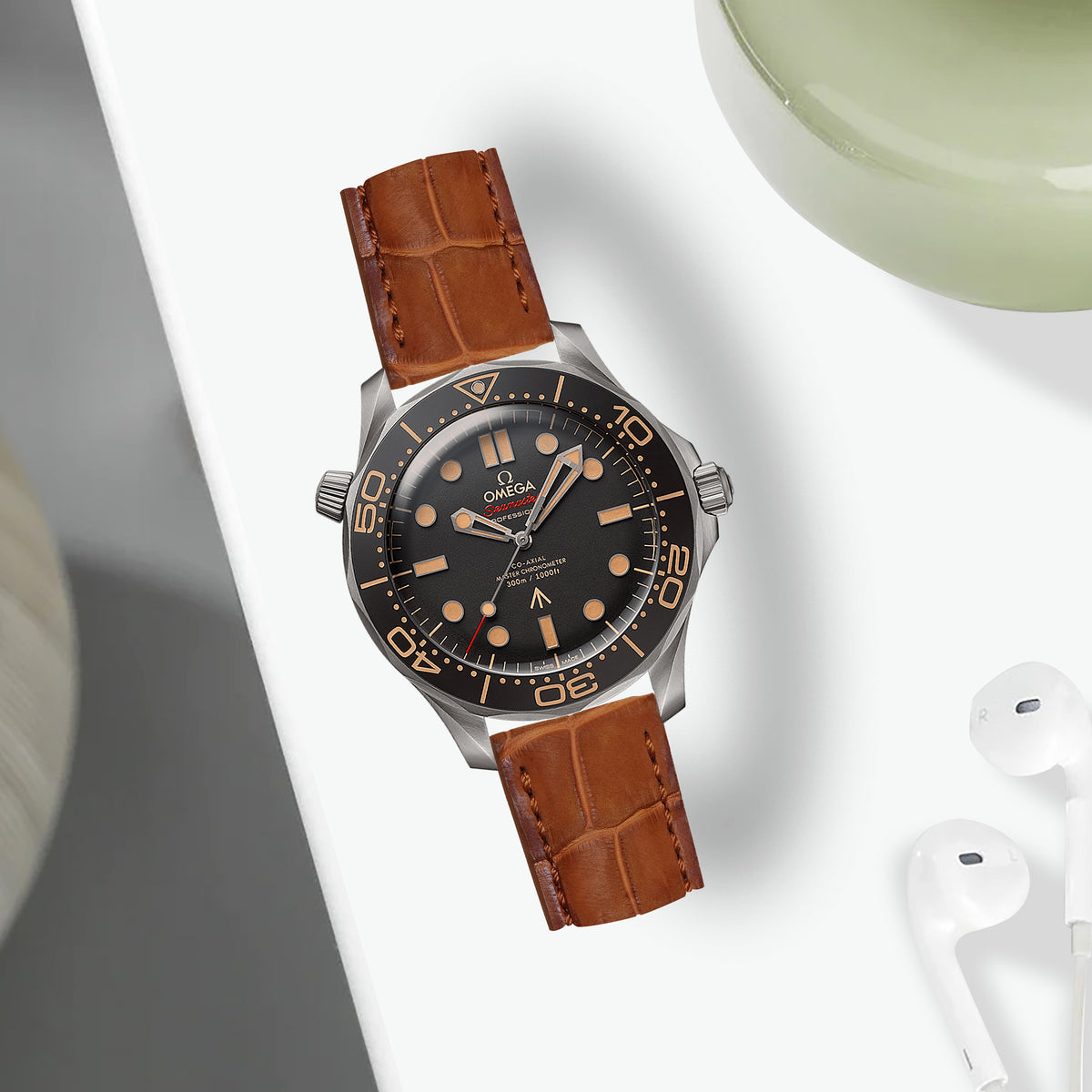 Omega Seamaster Diver 300m Straps - Croco Nubuck Caramel – Liger Straps