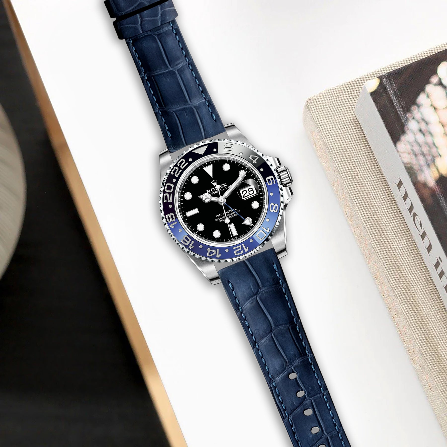 Rolex GMT Master II Batman Straps - Croco Nubuck Navy Blue – Liger Straps