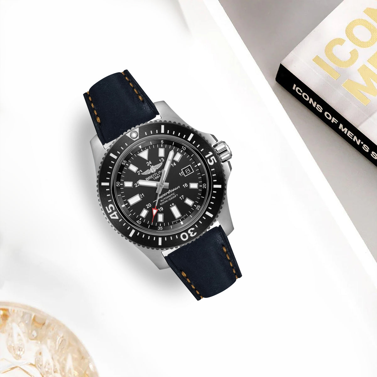 Breitling Super Ocean Straps - Diablo Navy Blue Patina Stitch – Liger ...