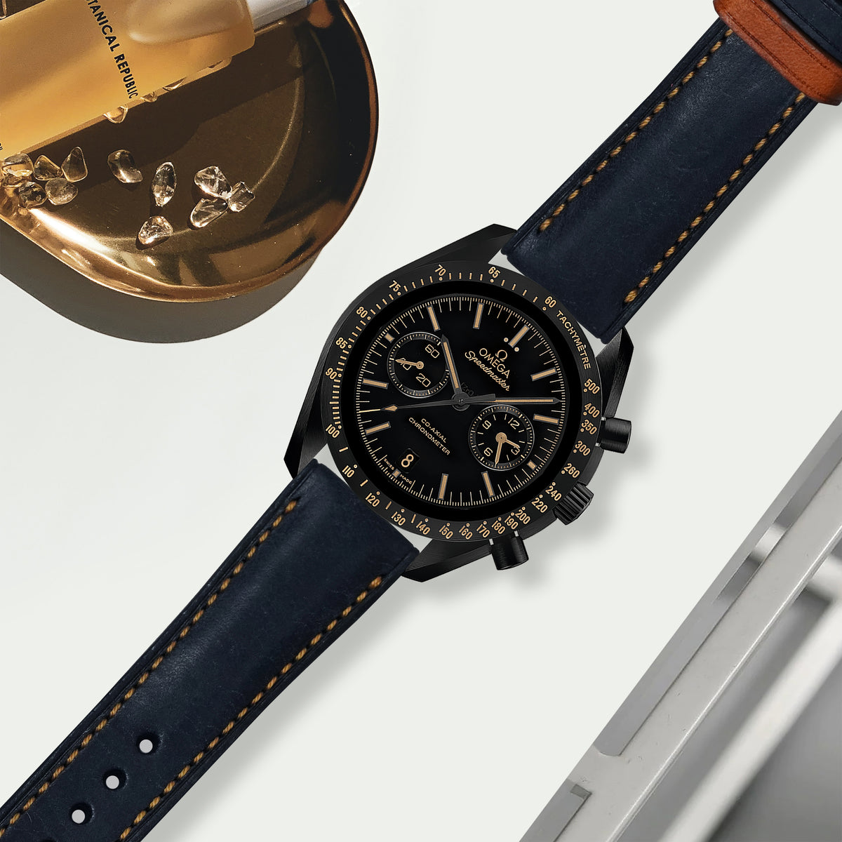 Omega Dark Side Of The Moon Straps - Diablo Navy Blue Patina Stitch ...