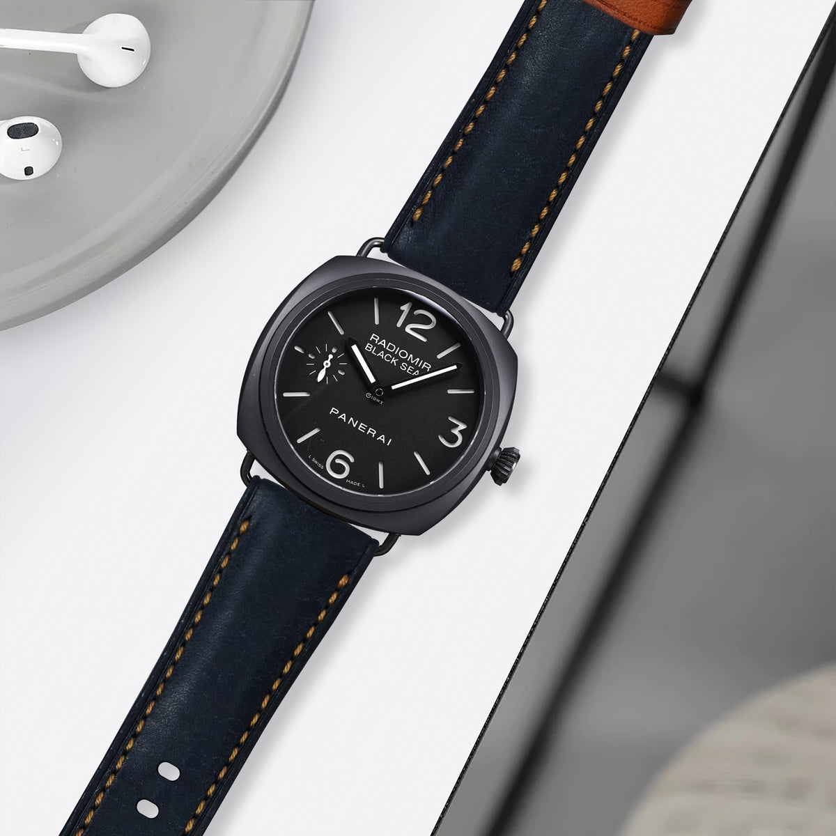 Panerai Radiomir Straps - Diablo Navy Blue Patina Stitch – Liger Straps