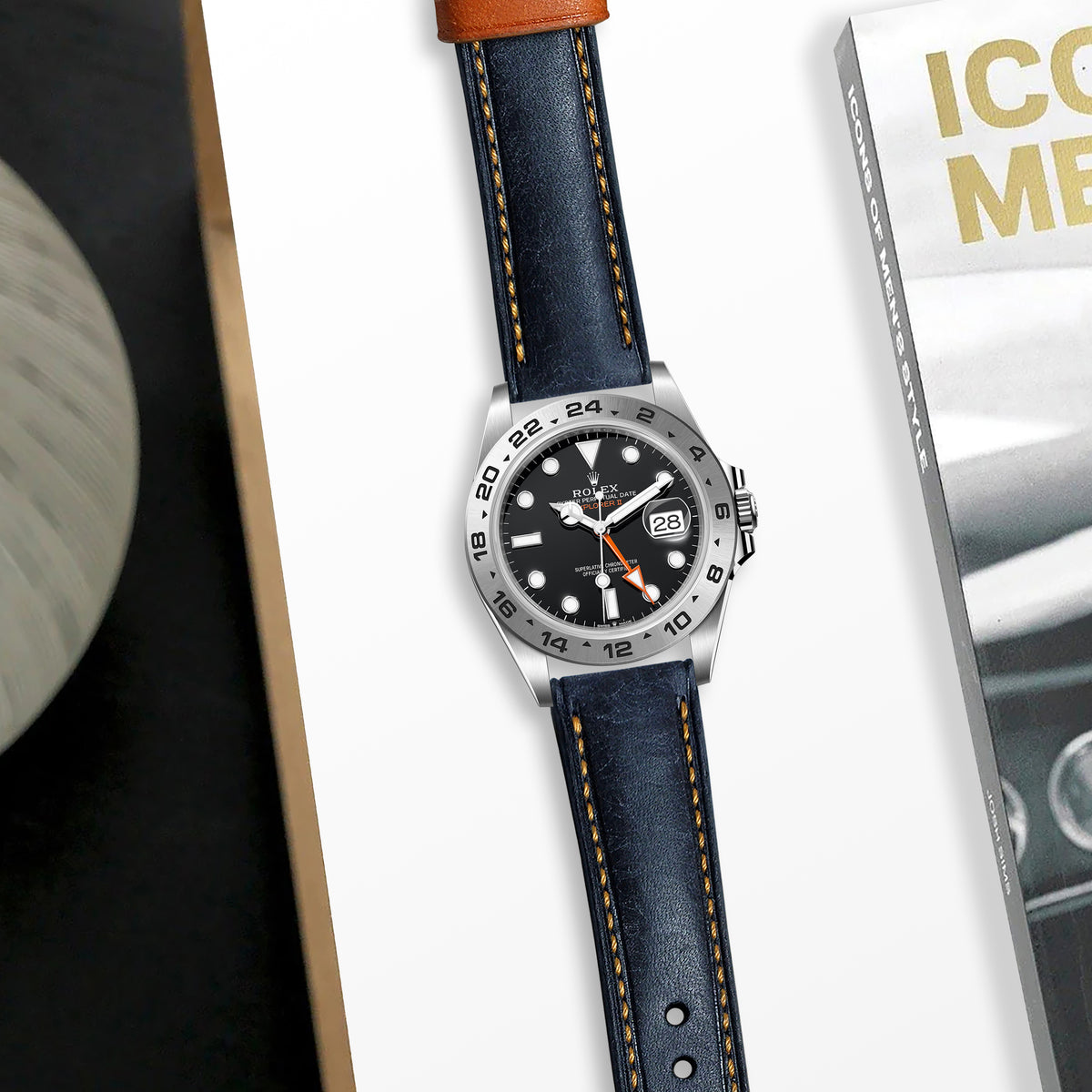 Rolex Explorer Straps - Diablo Navy Blue Patina Stitch – Liger Straps