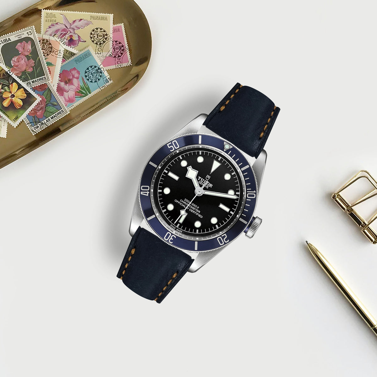 Tudor Blackbay 41mm Straps - Diablo Navy Blue Patina Stitch – Liger Straps