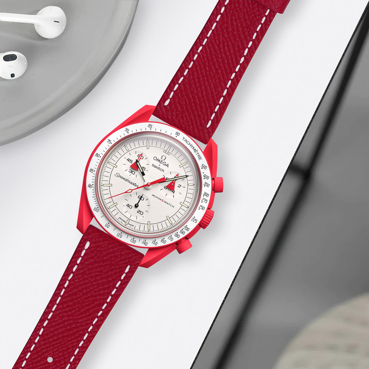 Omega MoonSwatch X Swatch Straps - Epsom Maroon – Liger Straps
