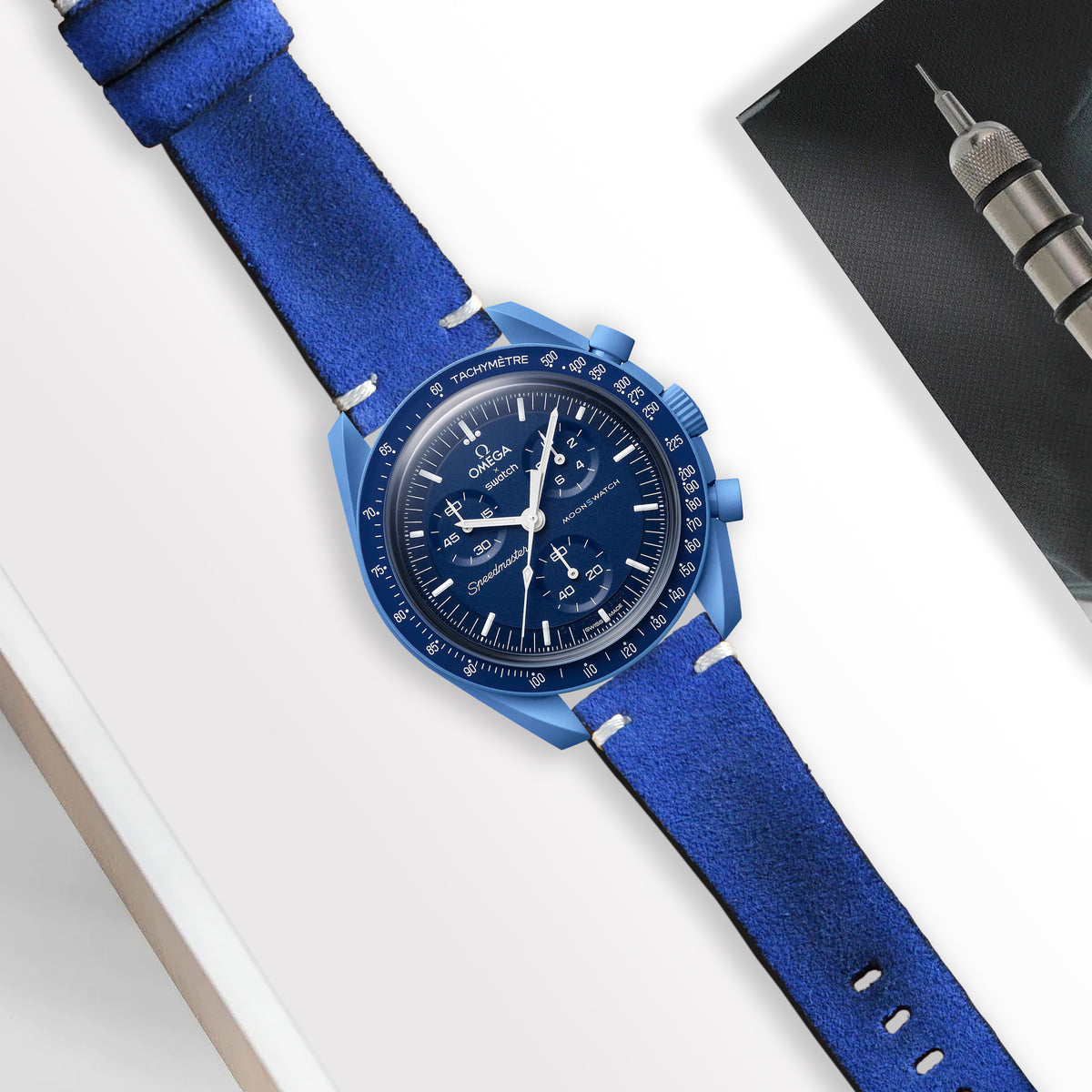 Omega MoonSwatch X Swatch Straps - Minimalist Suede Blue – Liger Straps