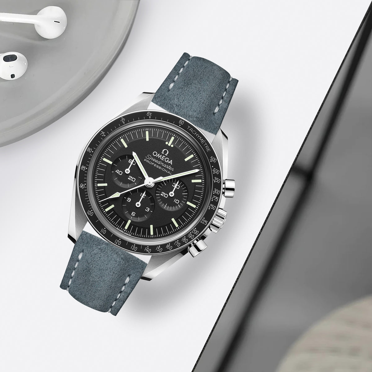 Omega Speedmaster Moonwatch Straps - Suede Arctic Grey – Liger Straps