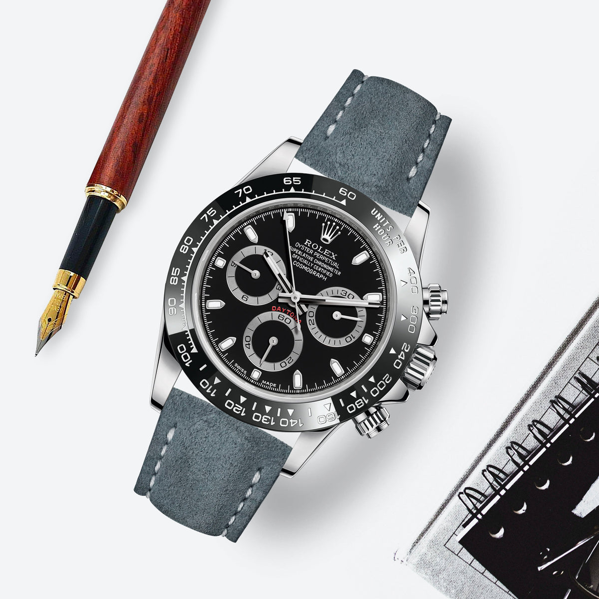 Rolex Daytona Straps - Nubuck Arctic Grey – Liger Straps