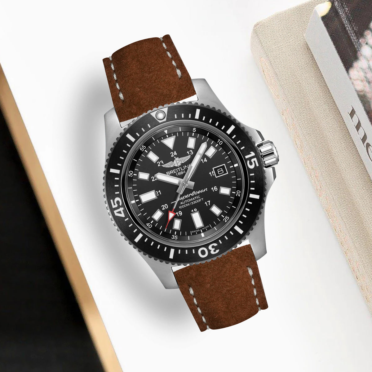 Breitling Super Ocean Straps - Nubuck Brown – Liger Straps