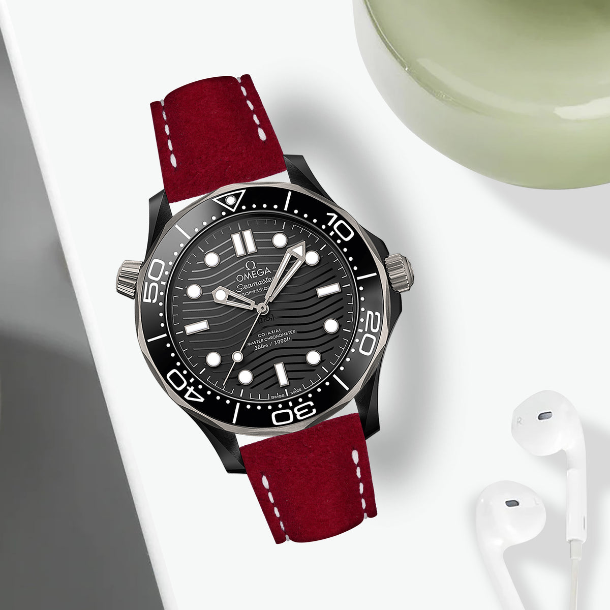 Omega Seamaster Diver 300m Straps - Suede Red – Liger Straps