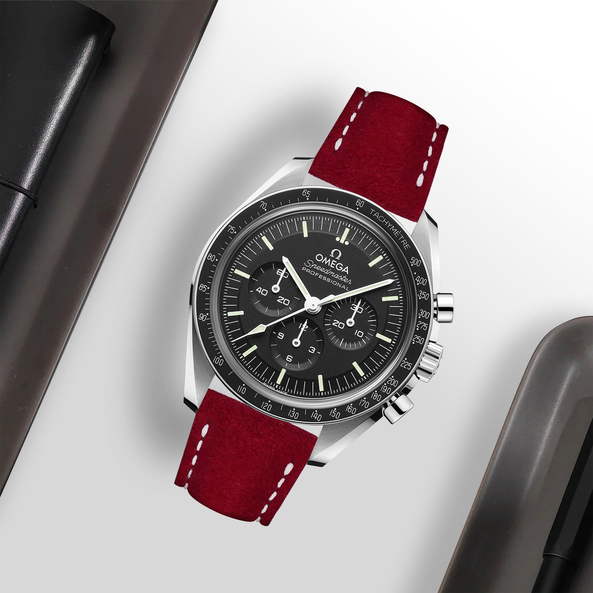 Omega Speedmaster Moonwatch Straps - Suede Red – Liger Straps