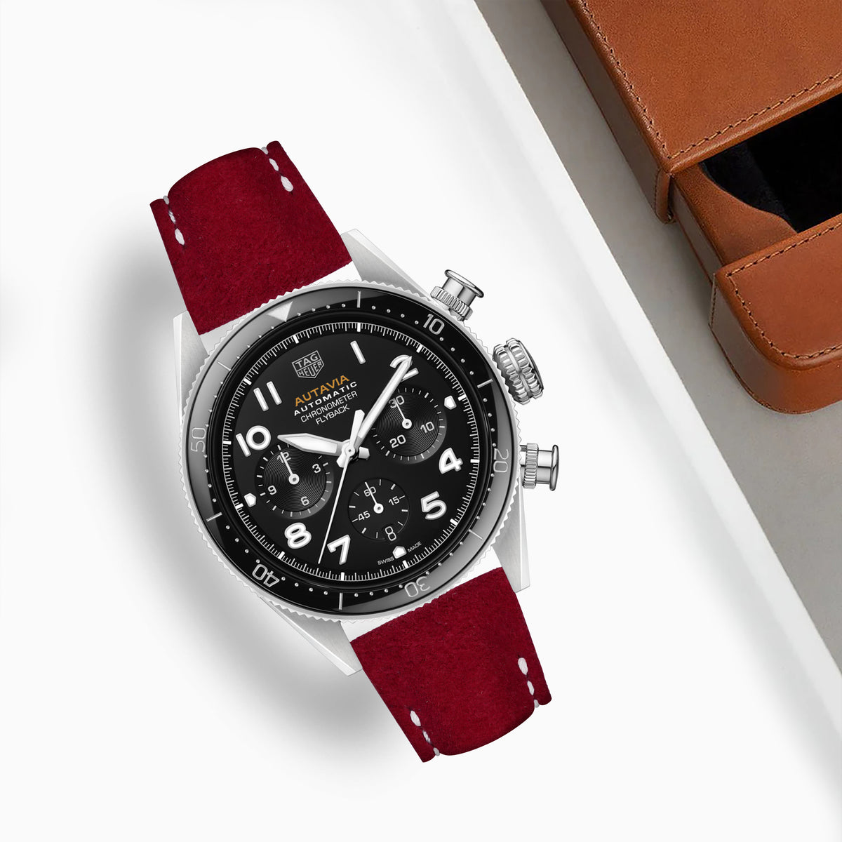 Tag Heuer Autavia Straps - Suede Red – Liger Straps