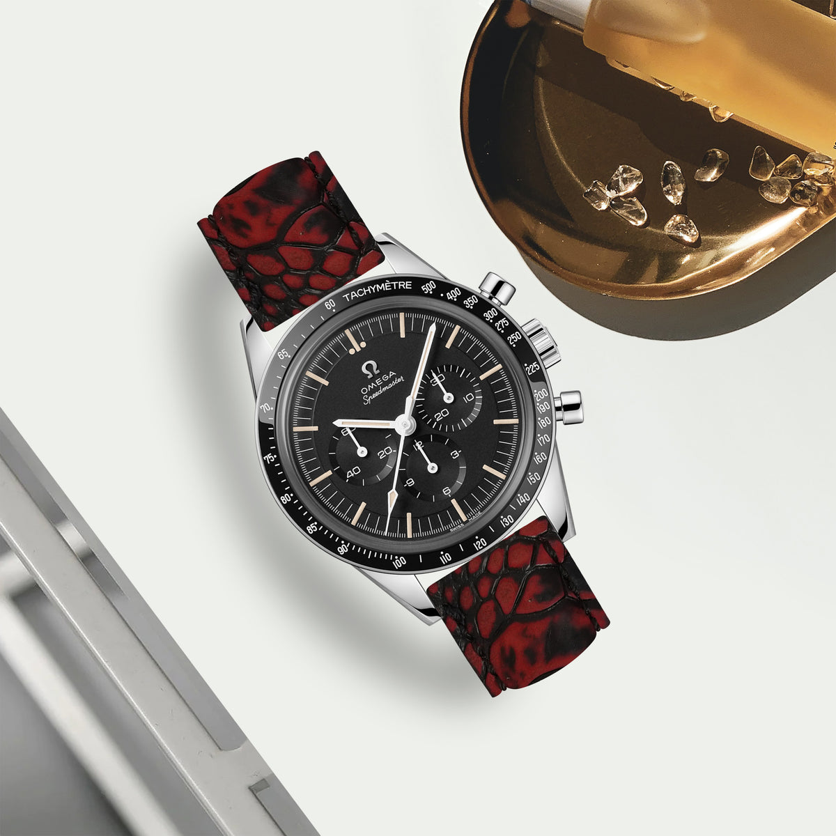 Omega Speedmaster Heritage Straps - Ostrich Leg Nubuck Red – Liger Straps