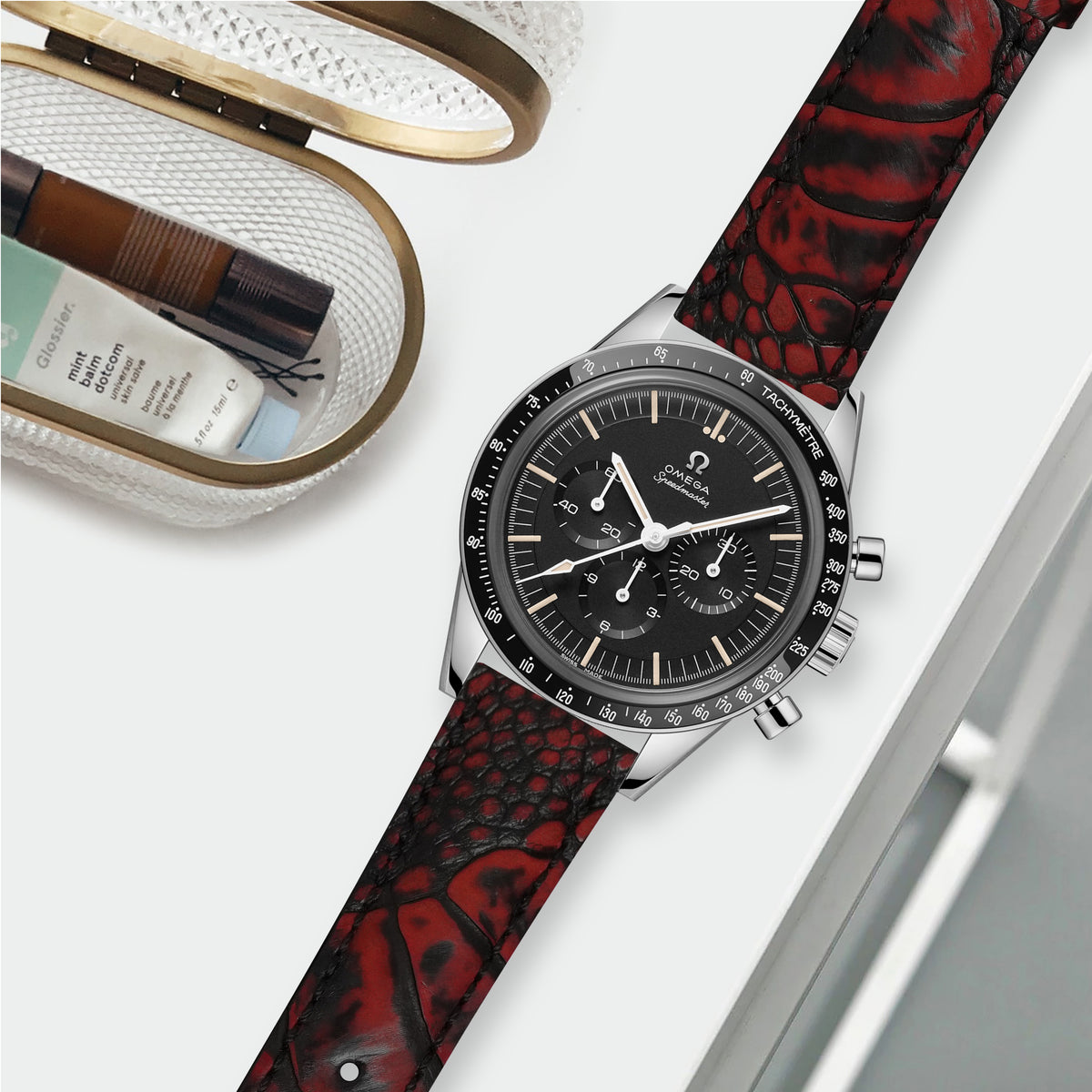 Omega Speedmaster Heritage Straps - Ostrich Leg Nubuck Red – Liger Straps